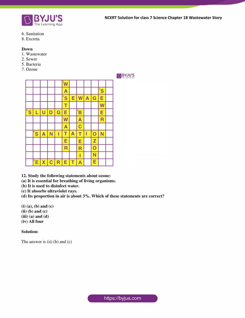 NCERT Solutions Class 7 Science Chapter 18 Wastewater Story - Free Download