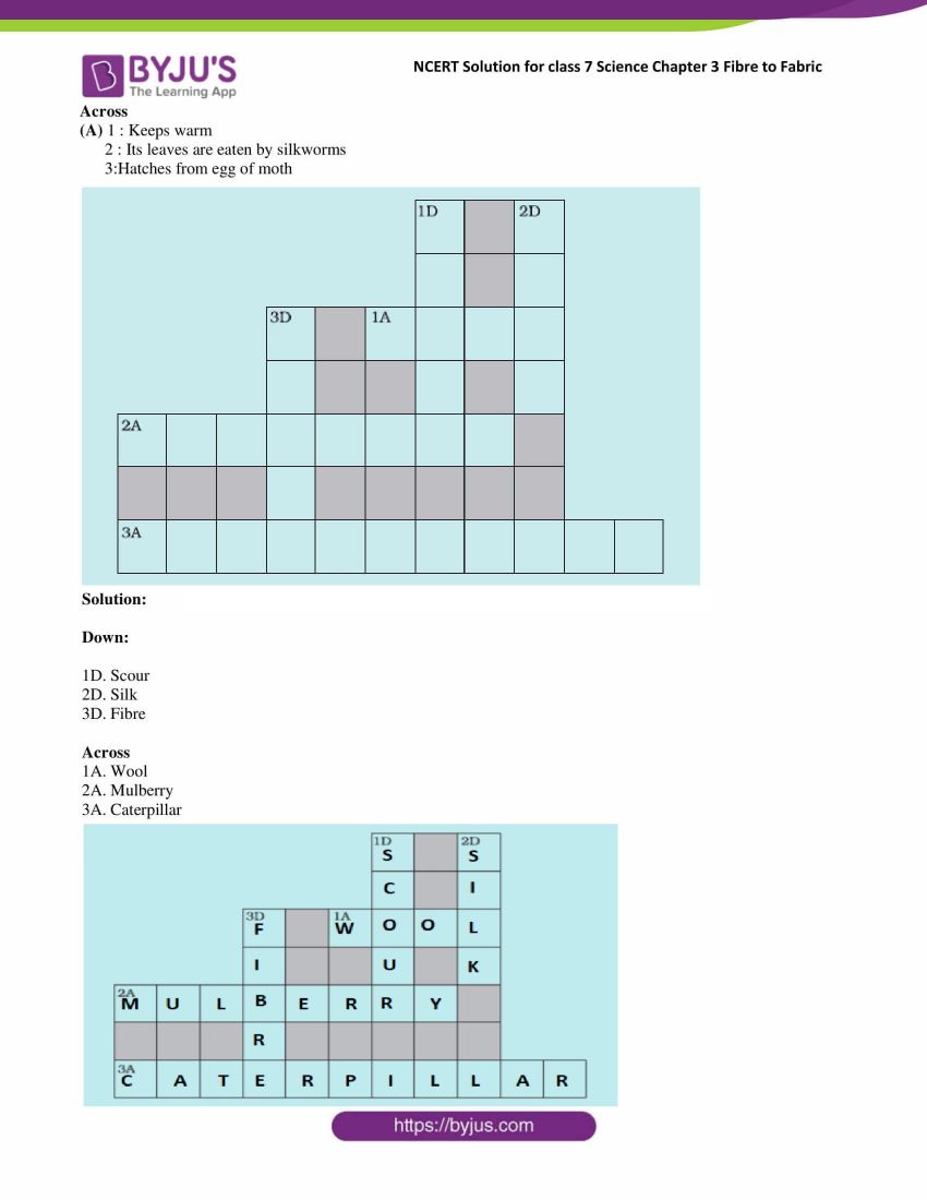 NCERT Solutions for Class 7 Science Chapter 3 Fiber to Fabric