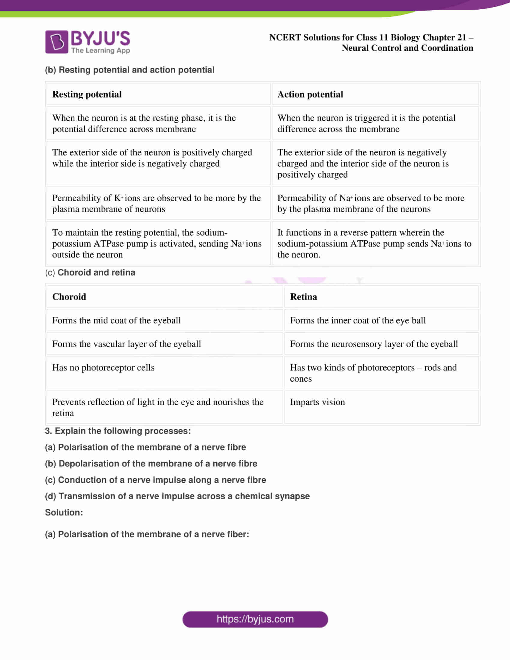 NCERT Solutions Class 11 Biology Chapter 21 Neural Control and Coordination