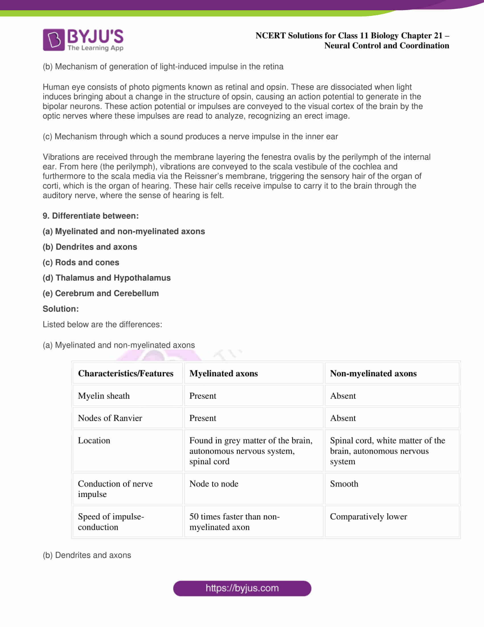NCERT Solutions Class 11 Biology Chapter 21 Neural Control and Coordination