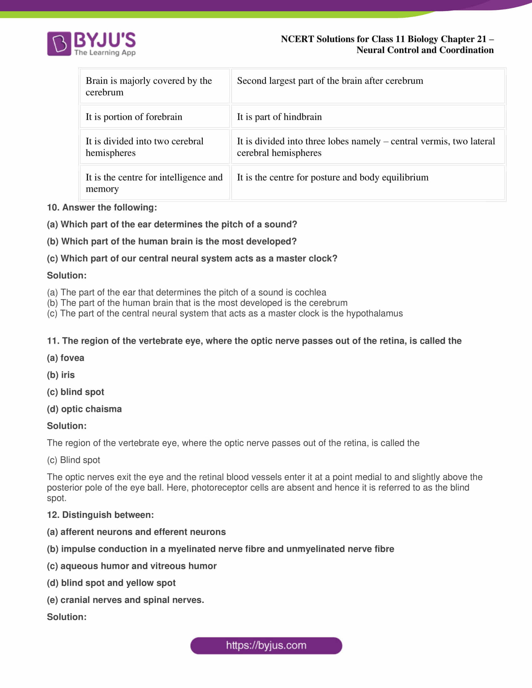 NCERT Solutions Class 11 Biology Chapter 21 Neural Control and Coordination
