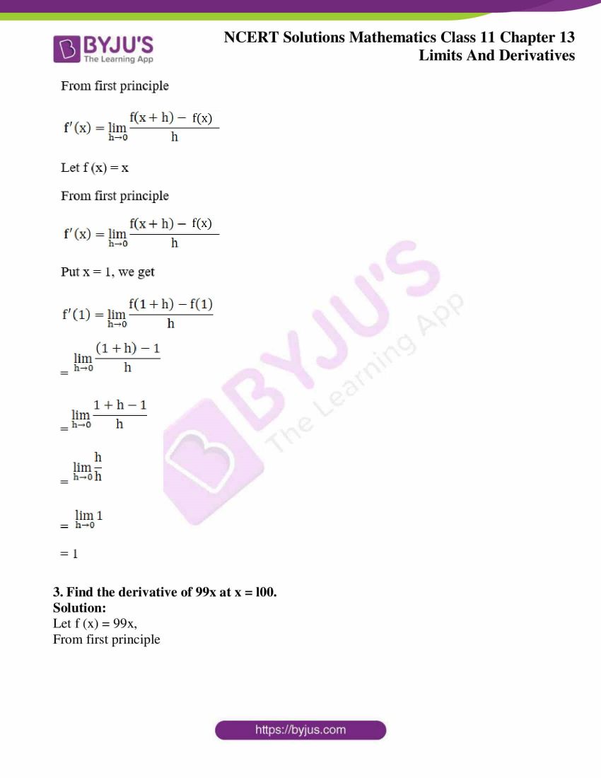 Ncert Solutions Class 11 Maths Chapter 13 Limits And Derivatives