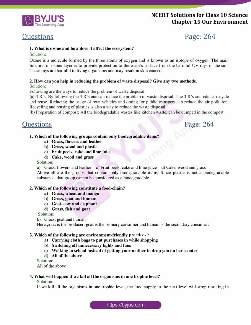 NCERT Solutions for Class 10 Science Chapter 15 Our Environment