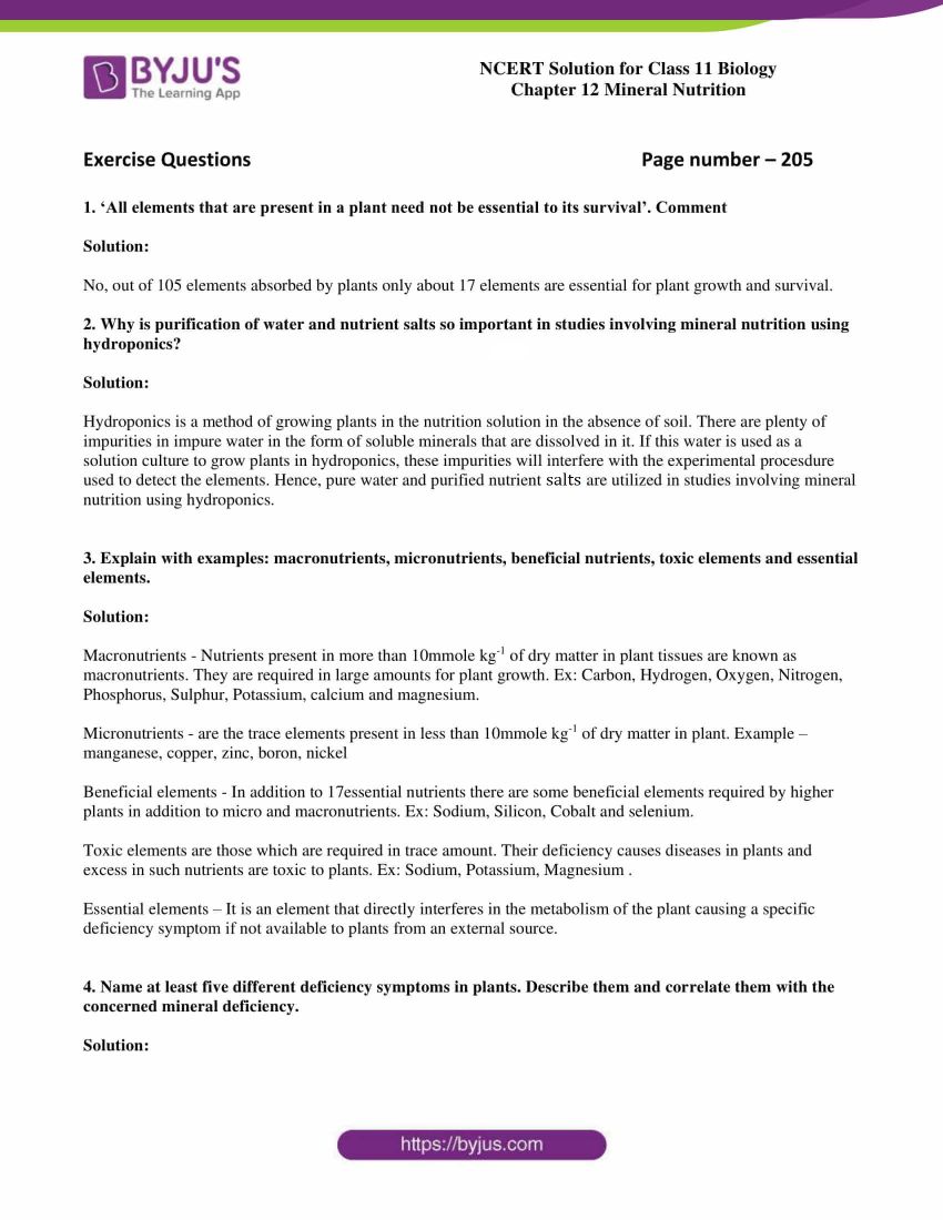 NCERT Solutions Class 11 Biology Chapter 12 Mineral Nutrition ...