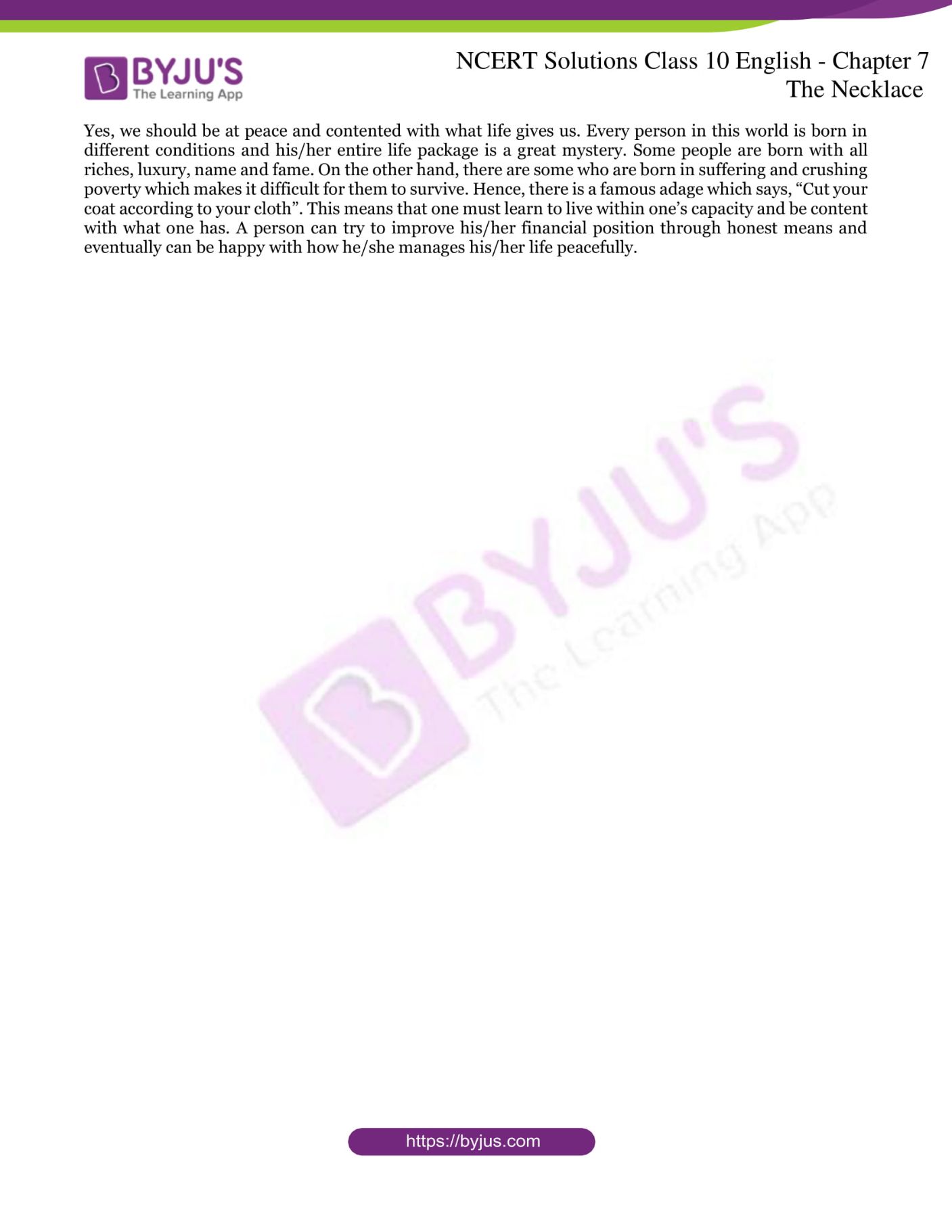 NCERT Solutions For Class 10 English Supplementary Chapter 7 Download