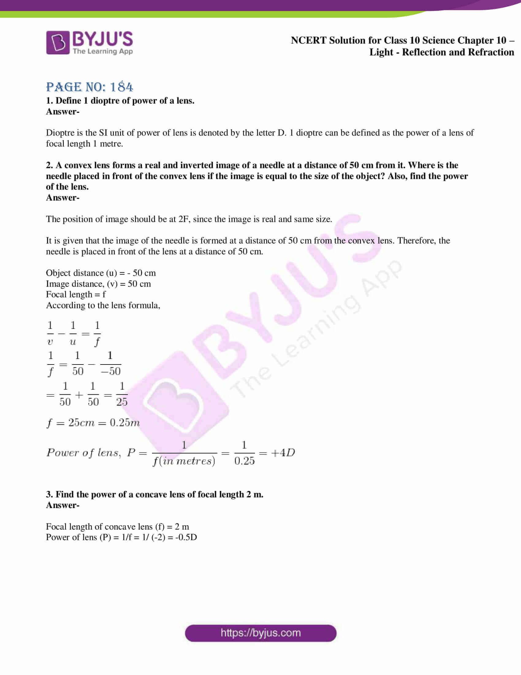 NCERT Solutions For Class 10 Science Chapter 10 Light Reflection And