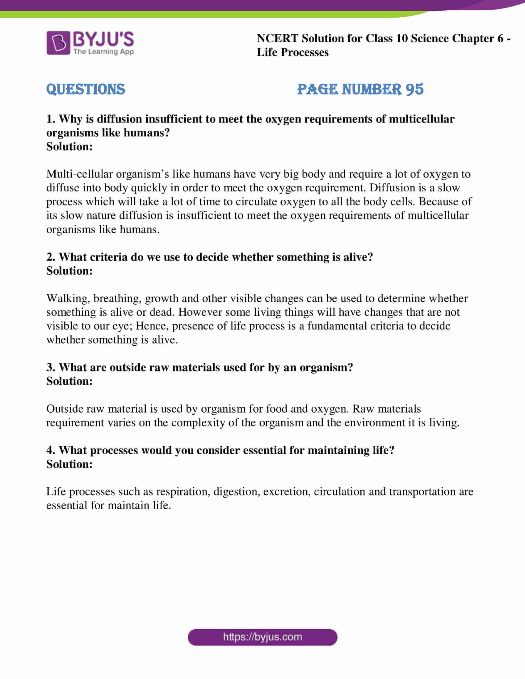 NCERT Solutions For Class 10 Science Chapter 6 Life Processes NCERT Solutions For Class 10 Science Chapter 6 Life Processes