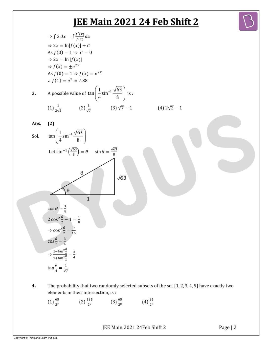 JEE Main 2021 Maths Paper With Solutions - Session Feb 24 Shift 2
