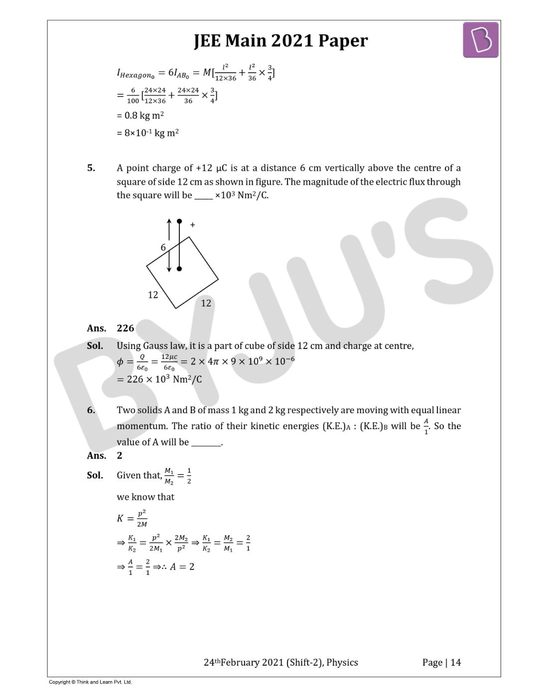 JEE Main 2021 Physics Paper With Solutions - Session Feb 24 Shift 2