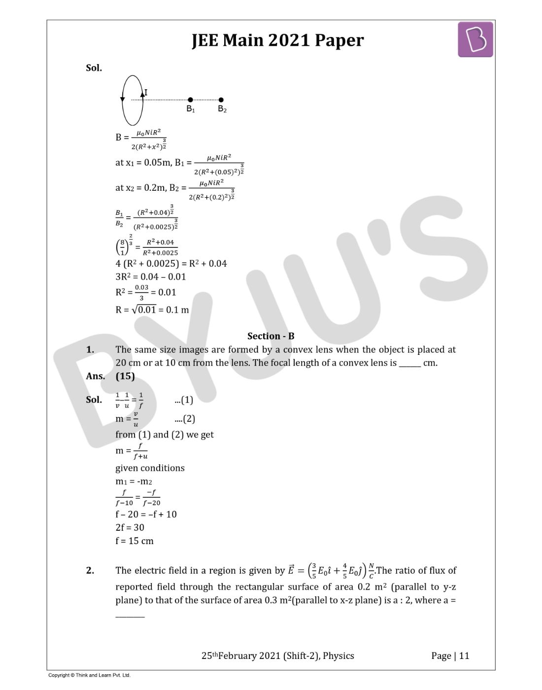 JEE Main 2021 Physics Paper With Solutions - Session Feb 25 Shift 1