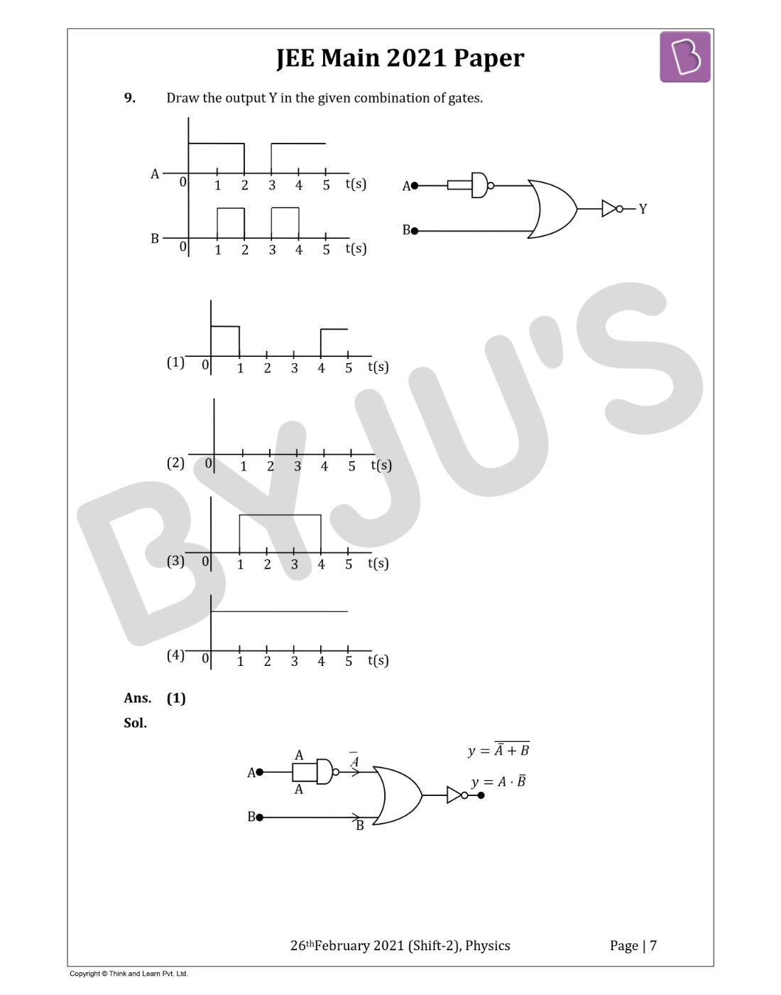 JEE Main 2021 February 26 Shift 2 Physics Question Paper with Solutions