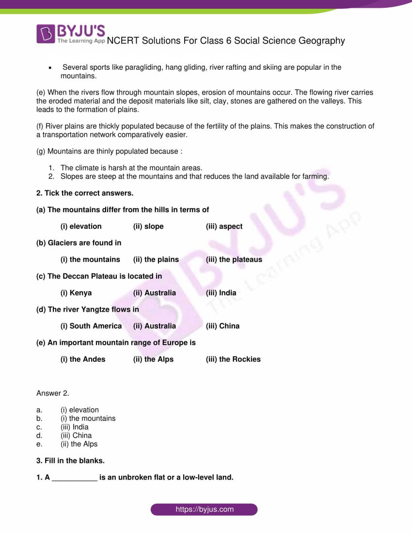NCERT Solutions for Class 6 Geography Social Science Chapter 6 Major ...