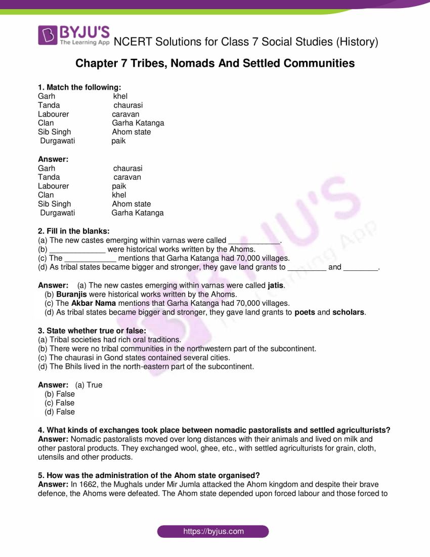 NCERT Solutions For Class 7 History Social Science Chapter 7 Tribes ...