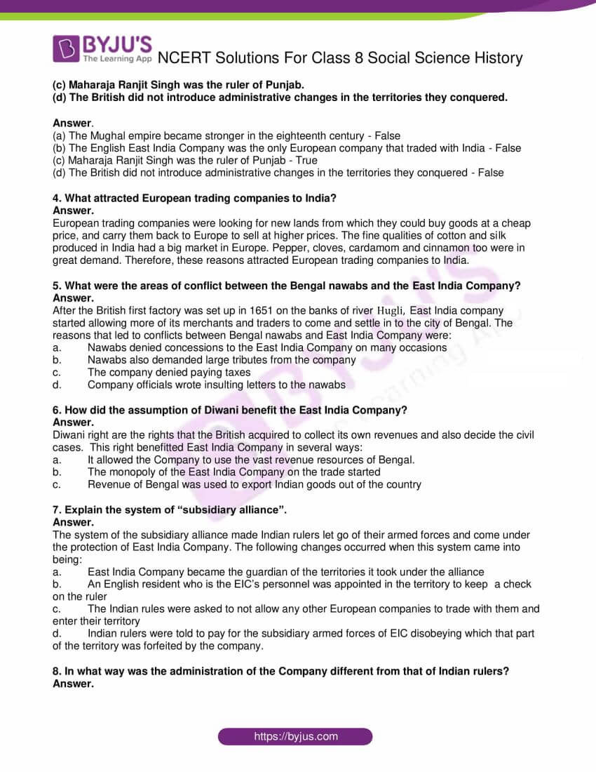 NCERT Solutions For Class 8 History Social Science Chapter 2 From Trade ...