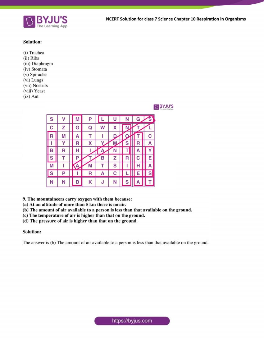 Ncert Solutions Class 7 Science Chapter 10 Respiration In Organisms 
