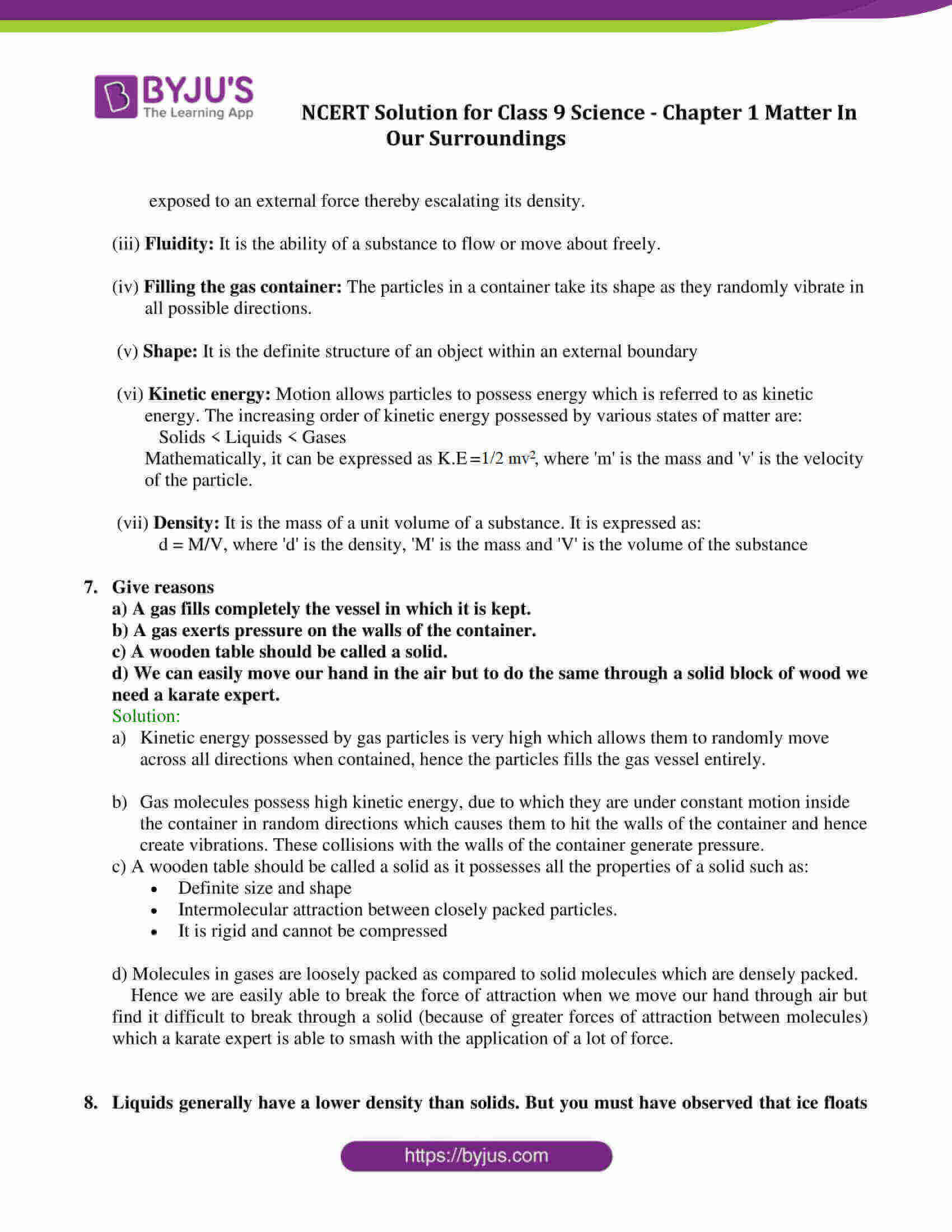 NCERT Solutions For Class 9 Science Chapter 1 Matter In Our Surroundings