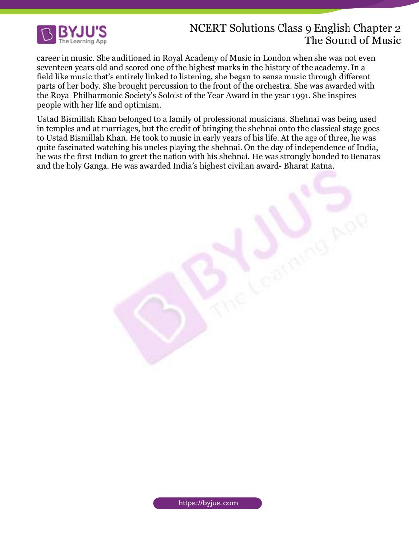 NCERT Solutions for Class 9 English Beehive Chapter 2 The Sound of Music and Poem Wind