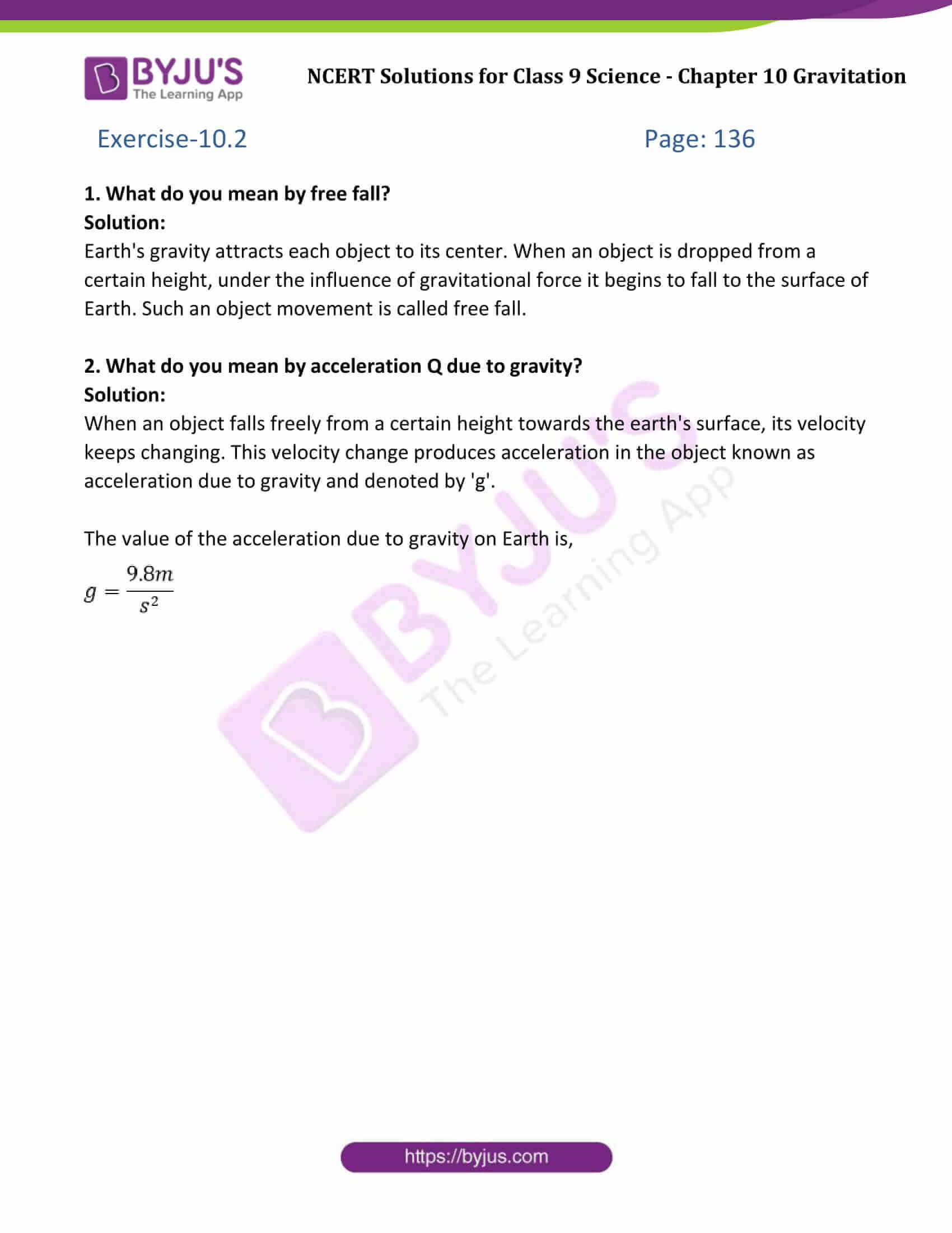 NCERT Solutions Class 9 Science Chapter 10 Gravitation - Download Free PDFs