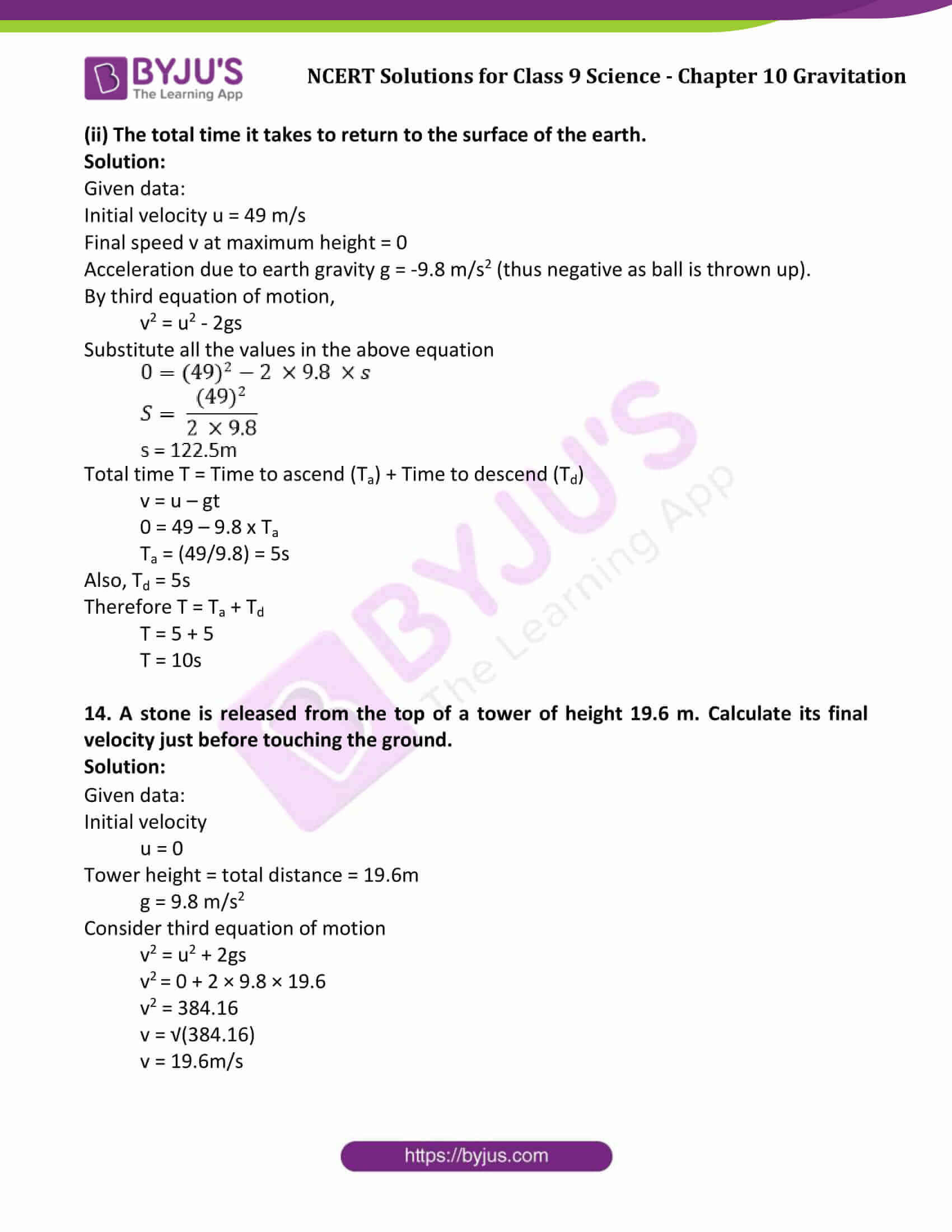 NCERT Solutions Class 9 Science Chapter 10 Gravitation - Download Free PDFs