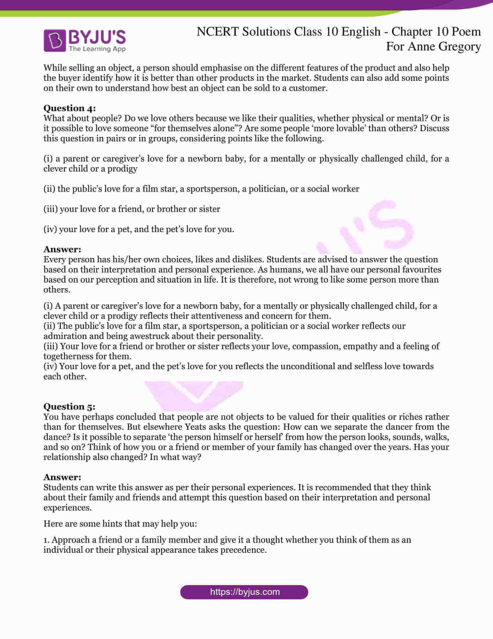 NCERT Solutions for Class 10 English Chapter 10