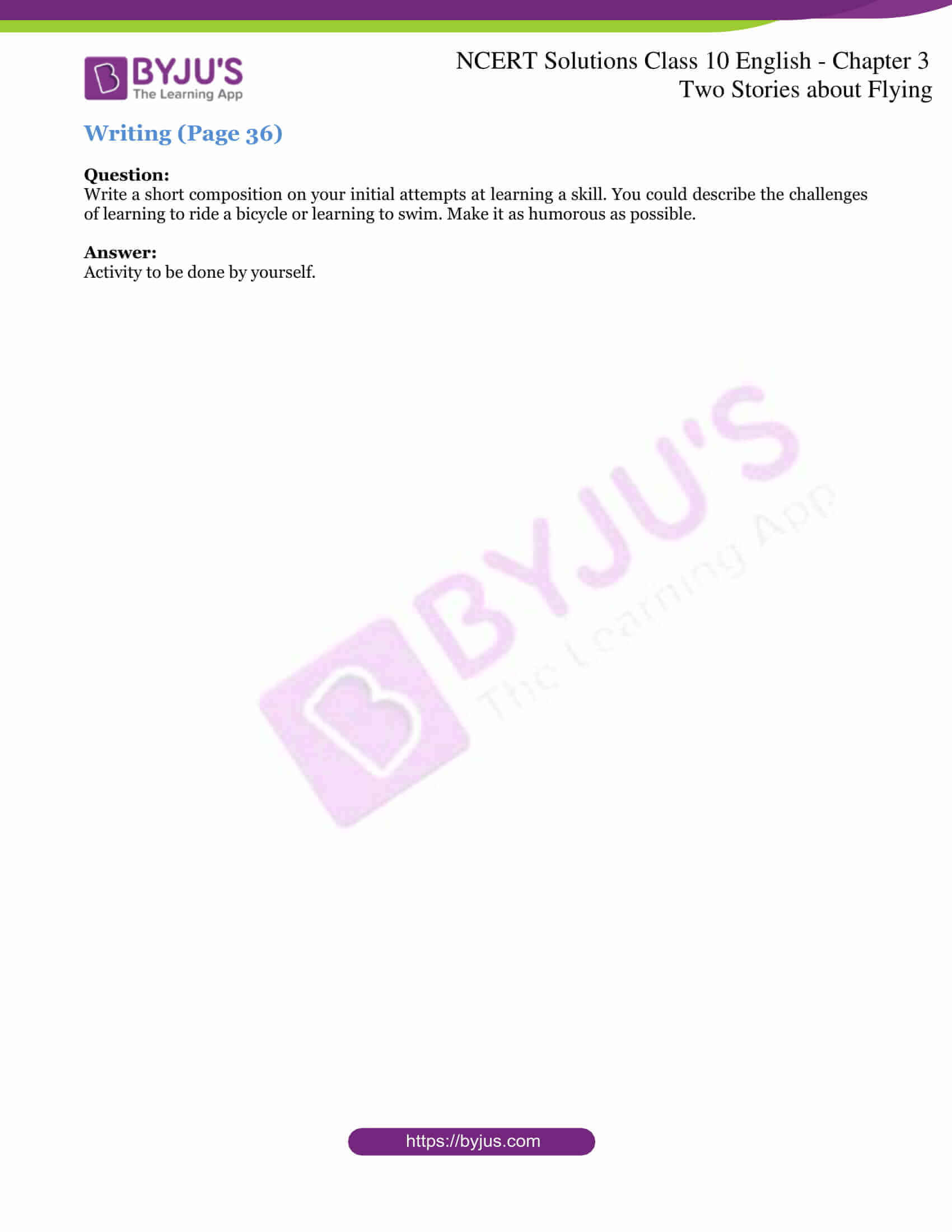 NCERT Solutions for Class 10 English Chapter 3