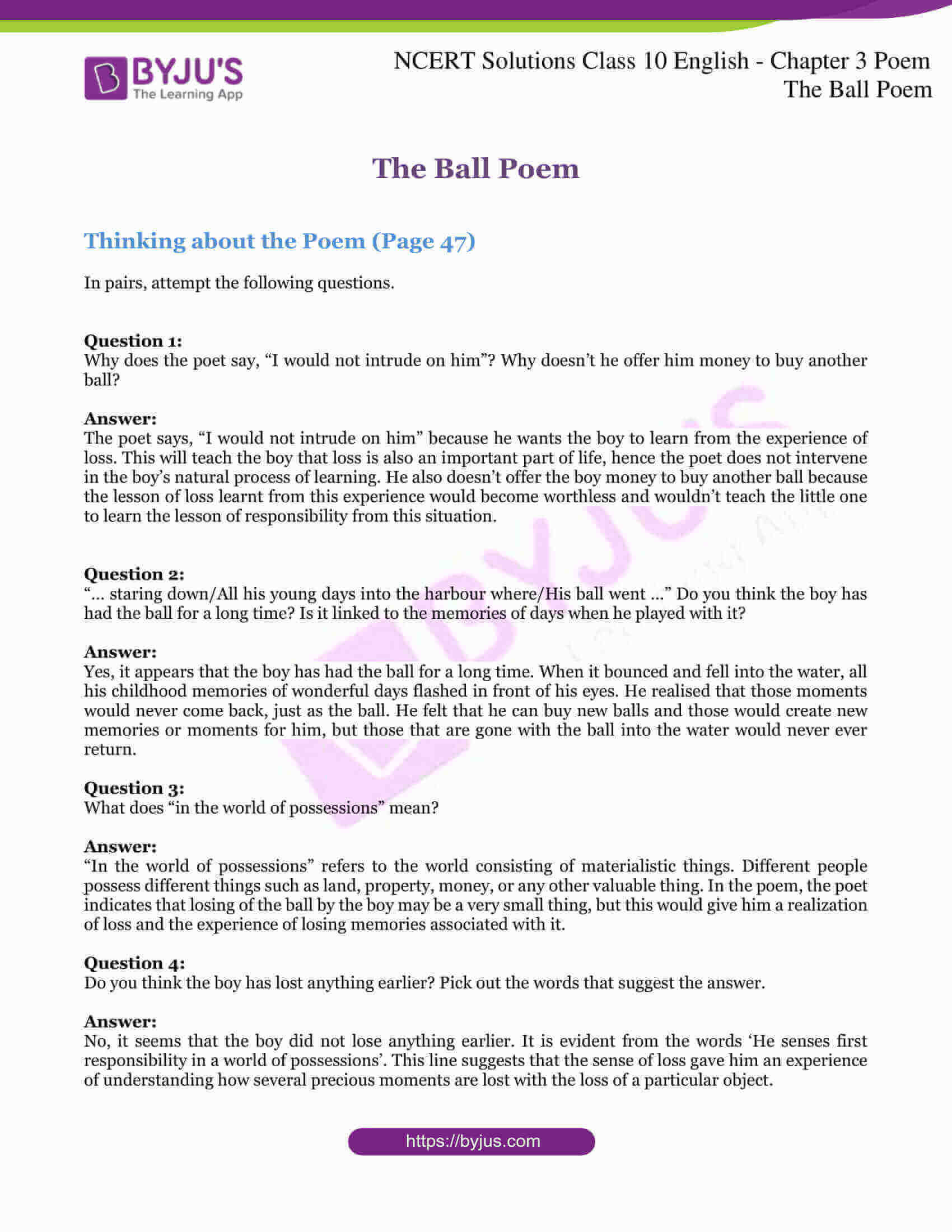 NCERT Solutions for Class 10 English Chapter 3