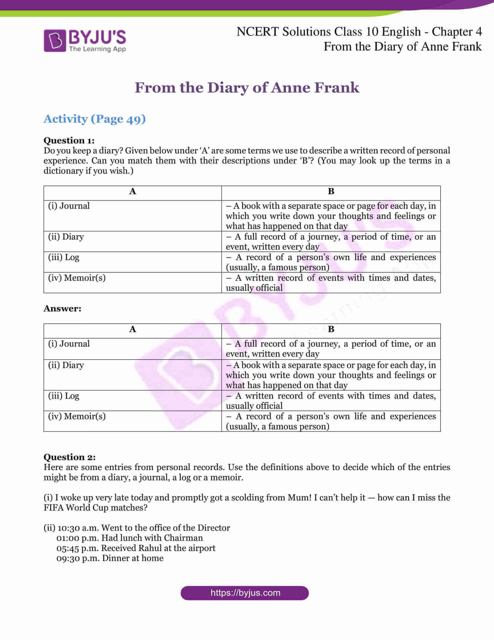 NCERT Solutions for Class 10 English Chapter 4