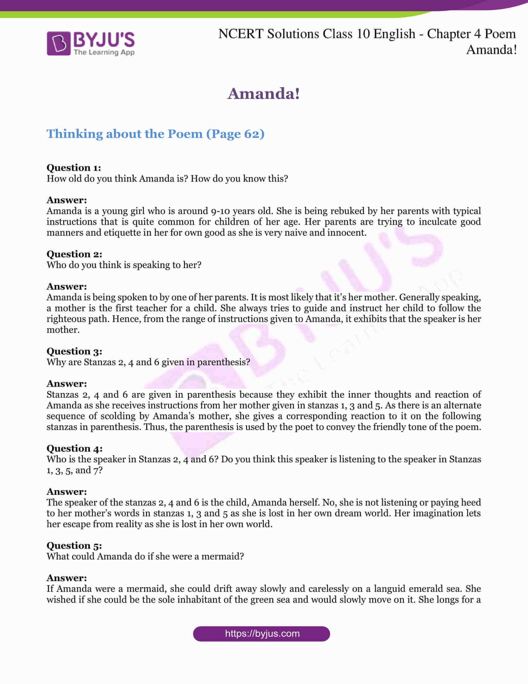 NCERT Solutions for Class 10 English Chapter 4