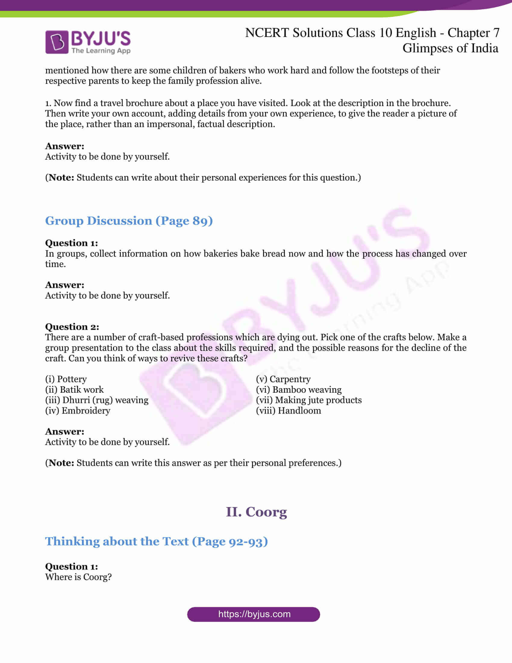 NCERT Solutions For Class 10 English First Flight Chapter 7 Glimpses Of