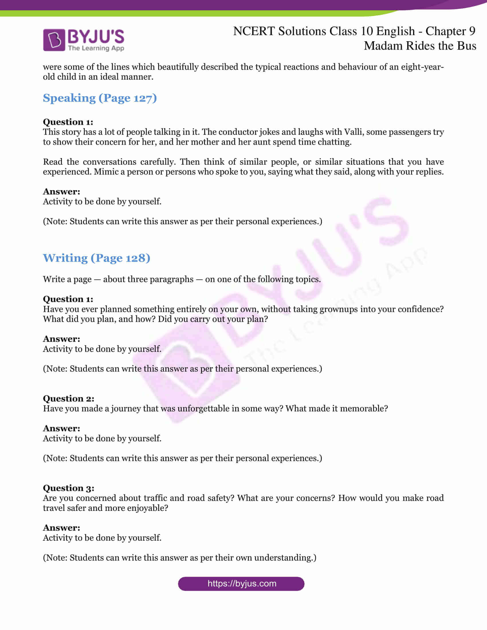 NCERT Solutions for Class 10 English Chapter 9