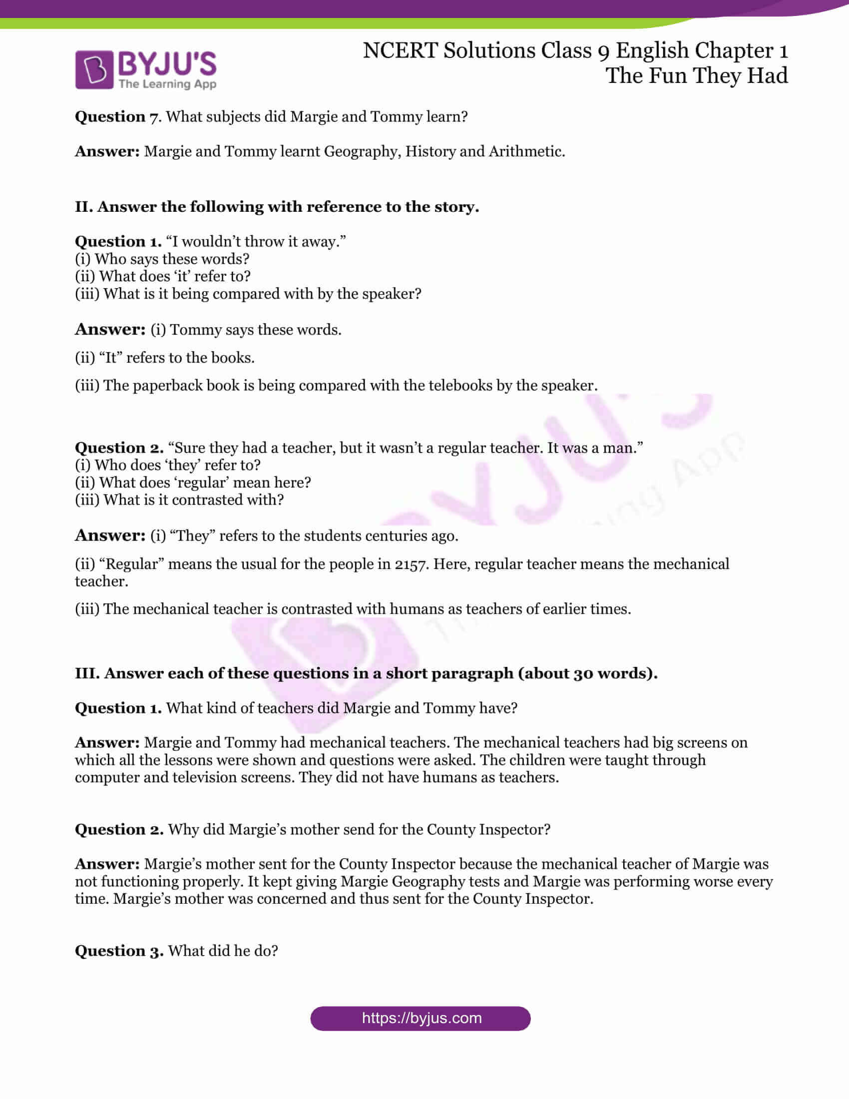 NCERT Solutions For Class 9 English Beehive Chapter 1 The Fun They Had NCERT Solutions For Class 9 English Beehive Chapter 1 The Fun They Had