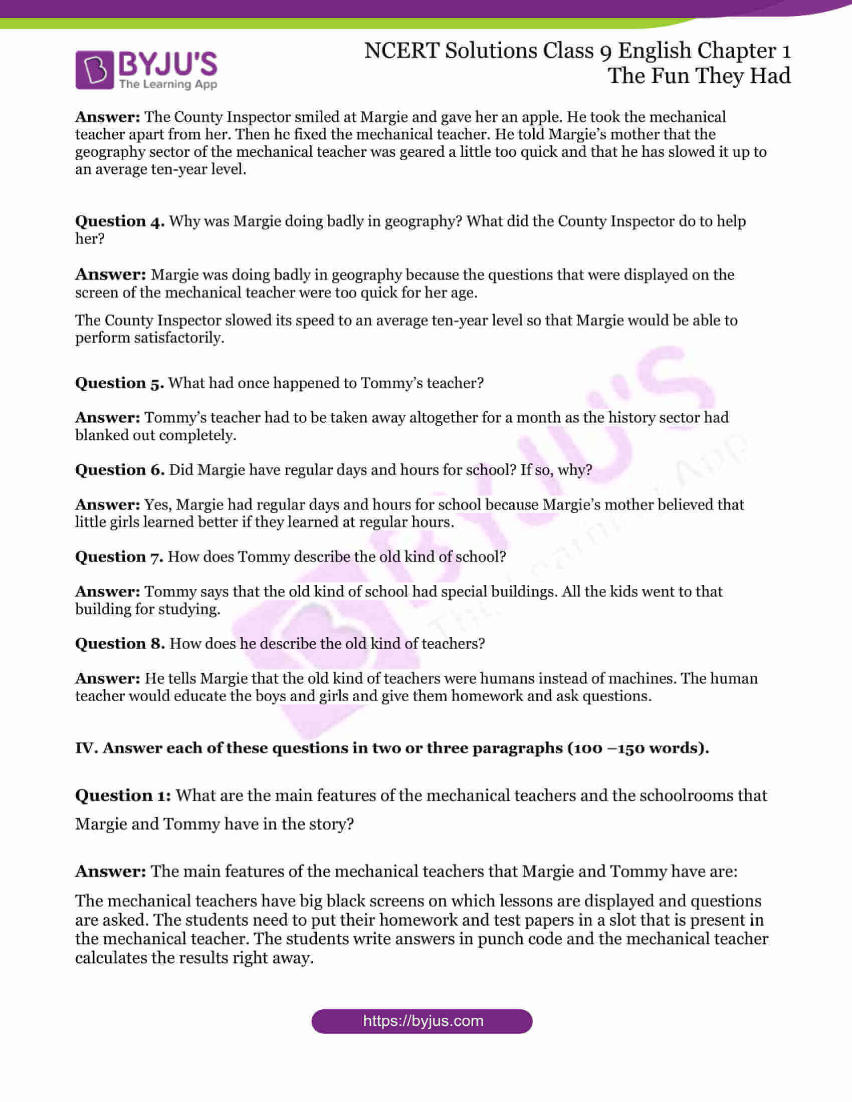 NCERT Solutions for Class 9 English Beehive Chapter 1 The Fun They Had ...