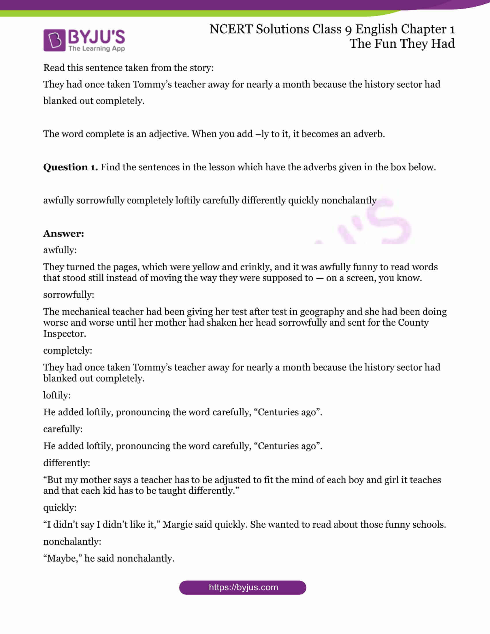 NCERT Solutions for Class 9 English Beehive Chapter 1 The Fun They Had ...