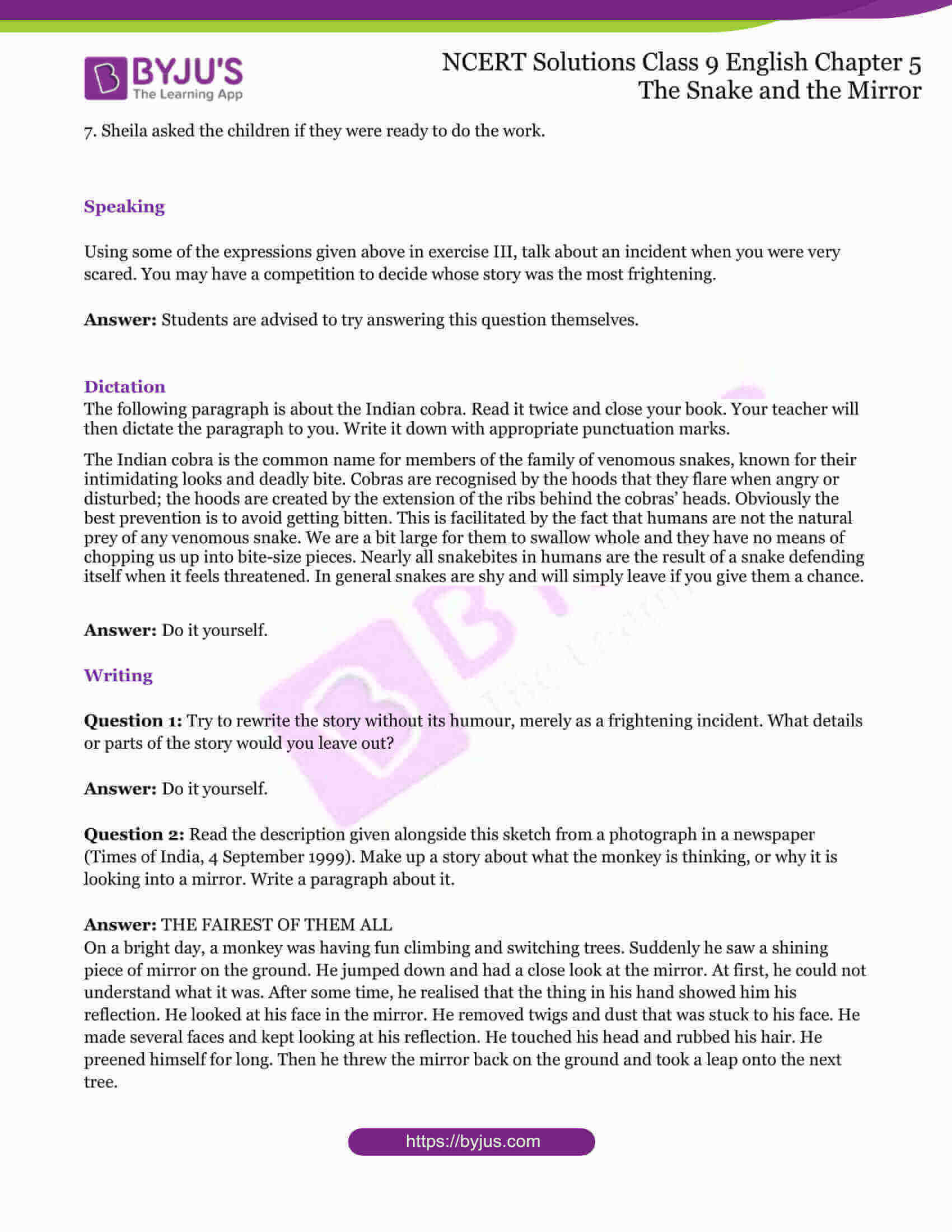 NCERT Solutions For Class 9 English Beehive Chapter 5 The Snake And The NCERT Solutions For Class 9 English Beehive Chapter 5 The Snake And The
