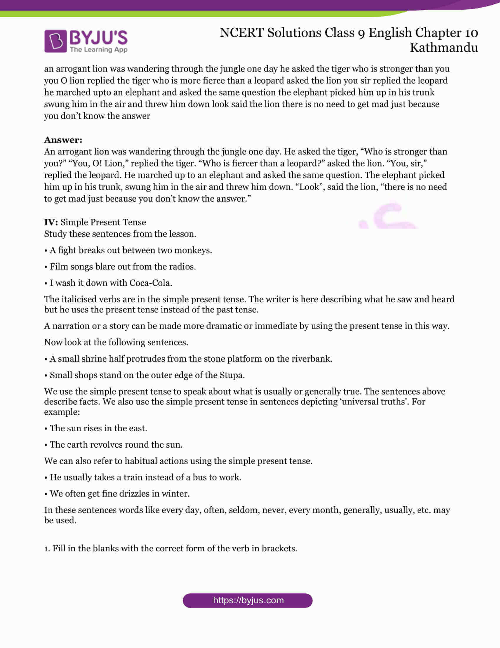 NCERT Solutions for Class 9 English Beehive Chapter 10 Kathmandu and ...