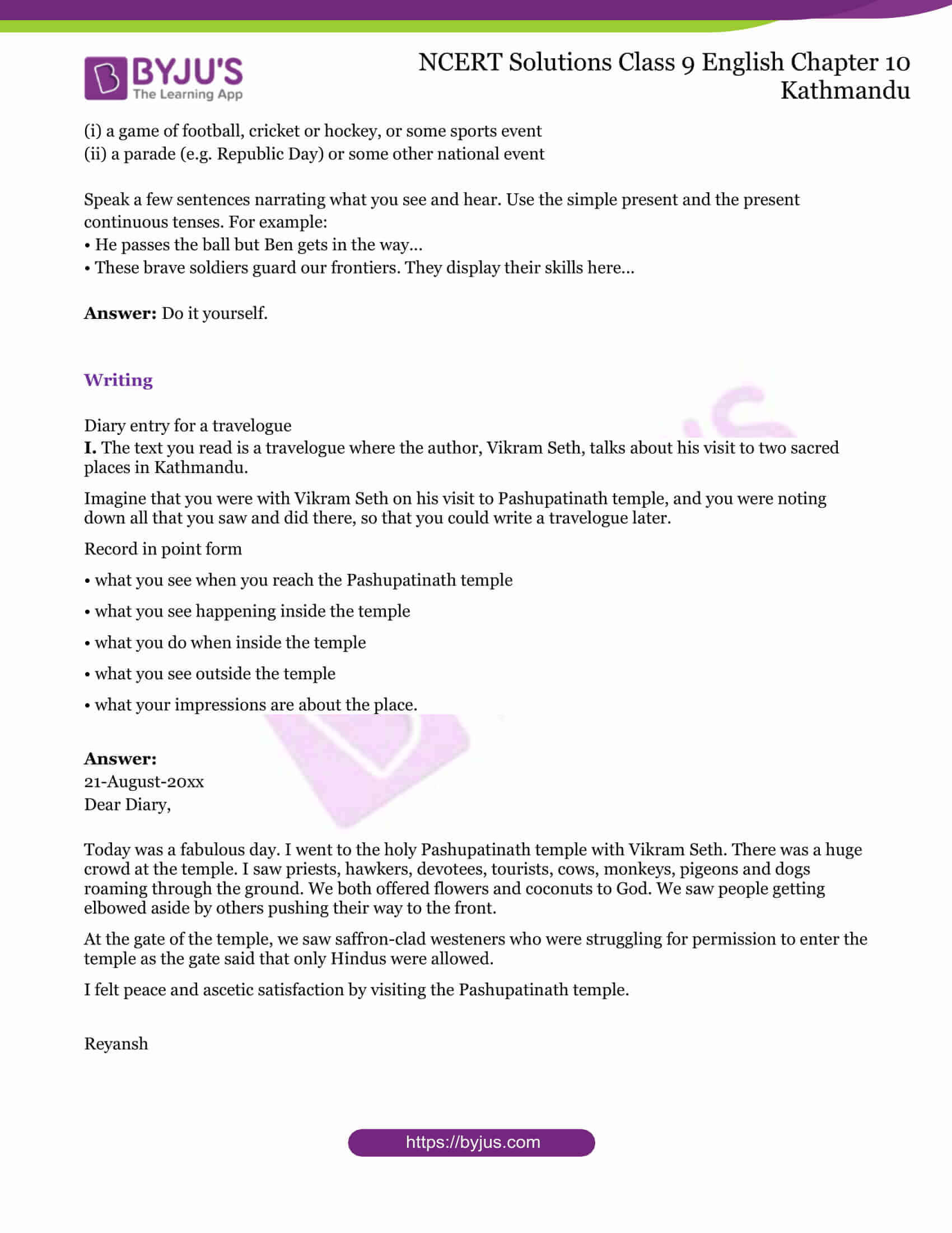 NCERT Solutions for Class 9 English Beehive Chapter 10 Kathmandu and ...