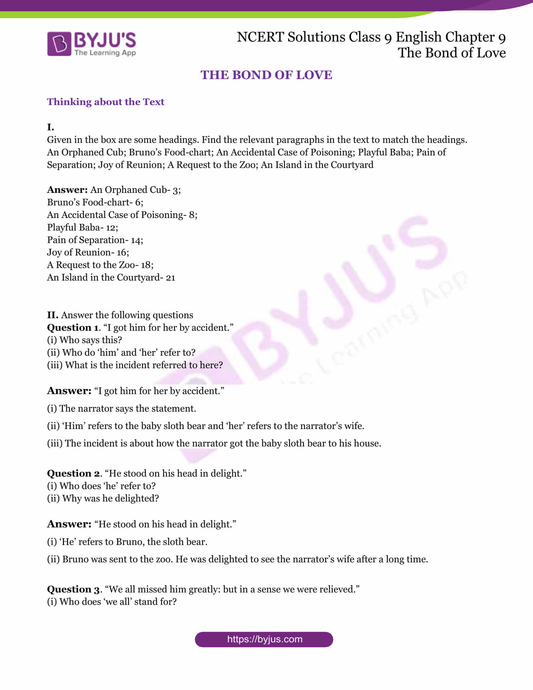 NCERT Solutions for Class 9 English Beehive (Updated for 2020-21) Chapter 9 The Bond of Love and ...