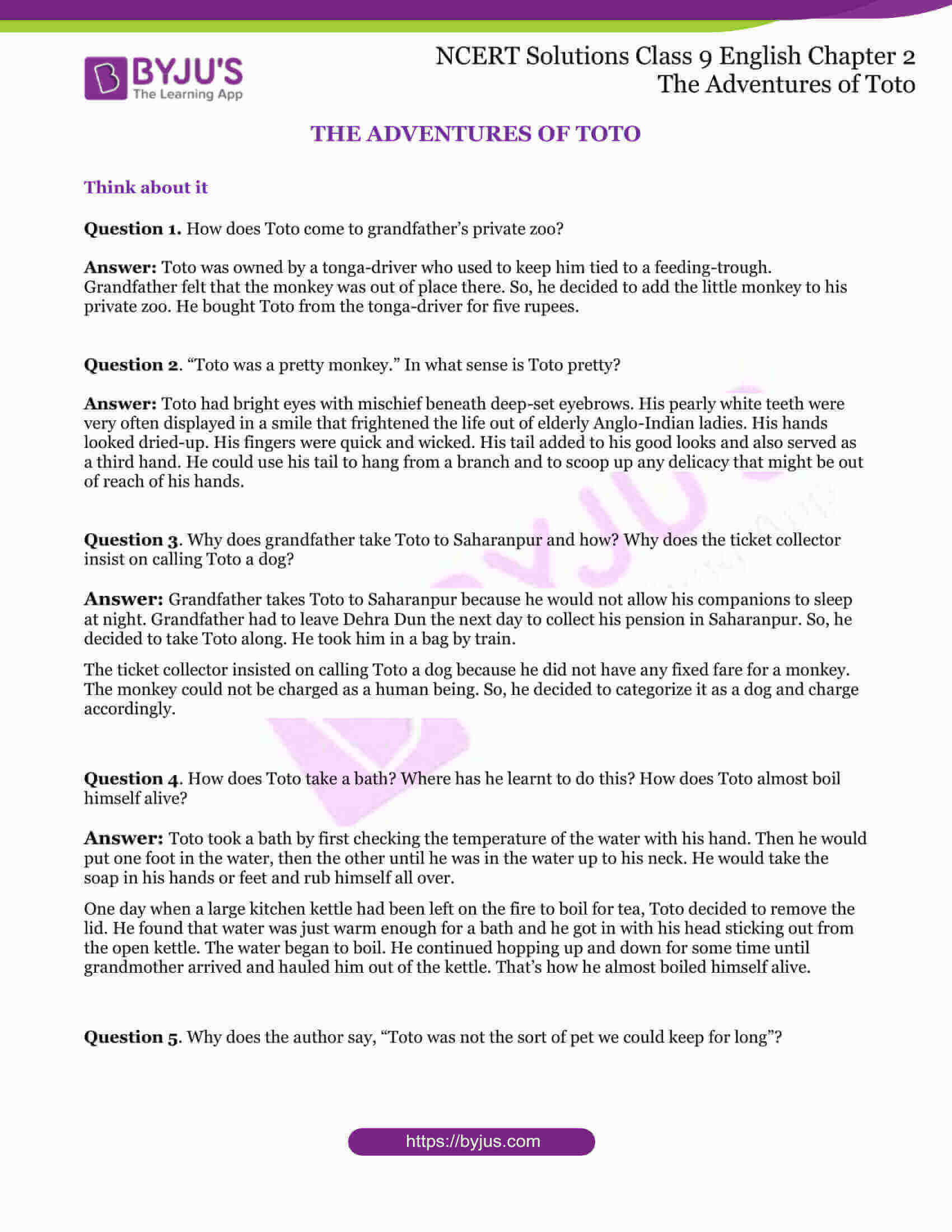 NCERT Solutions for Class 9 English Moments Chapter 2 The Adventures of ...