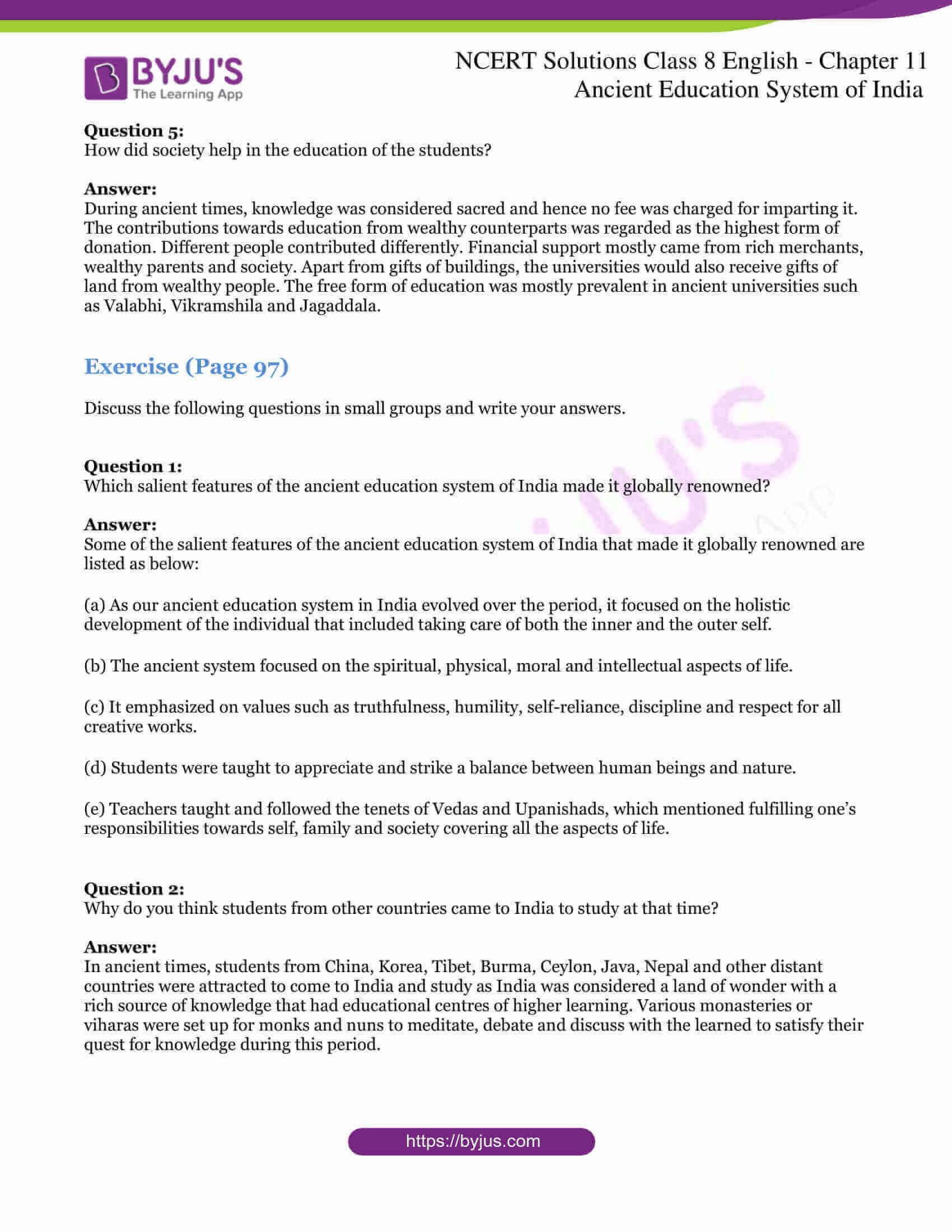 NCERT Solutions for Class 8 English Chapter 11 - Ancient Education ...