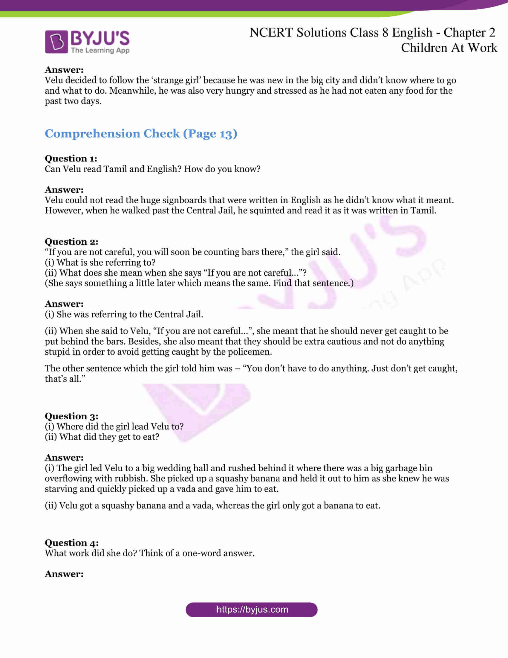 NCERT Solutions For Class 8 English Chapter 2 Children At Work NCERT Solutions For Class 8 English Chapter 2 Children At Work