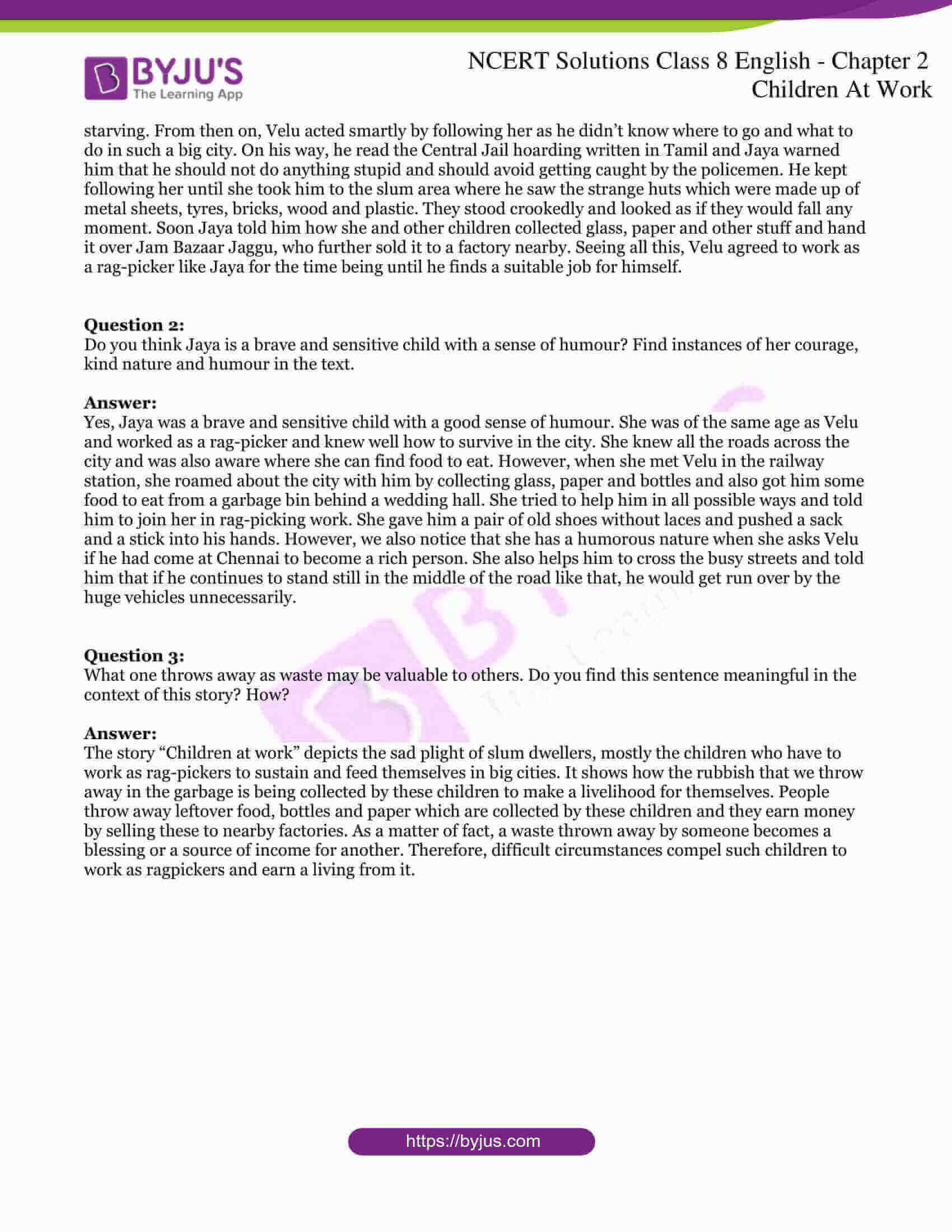 NCERT Solutions For Class 8 English Chapter 2 Children At Work NCERT Solutions For Class 8 English Chapter 2 Children At Work