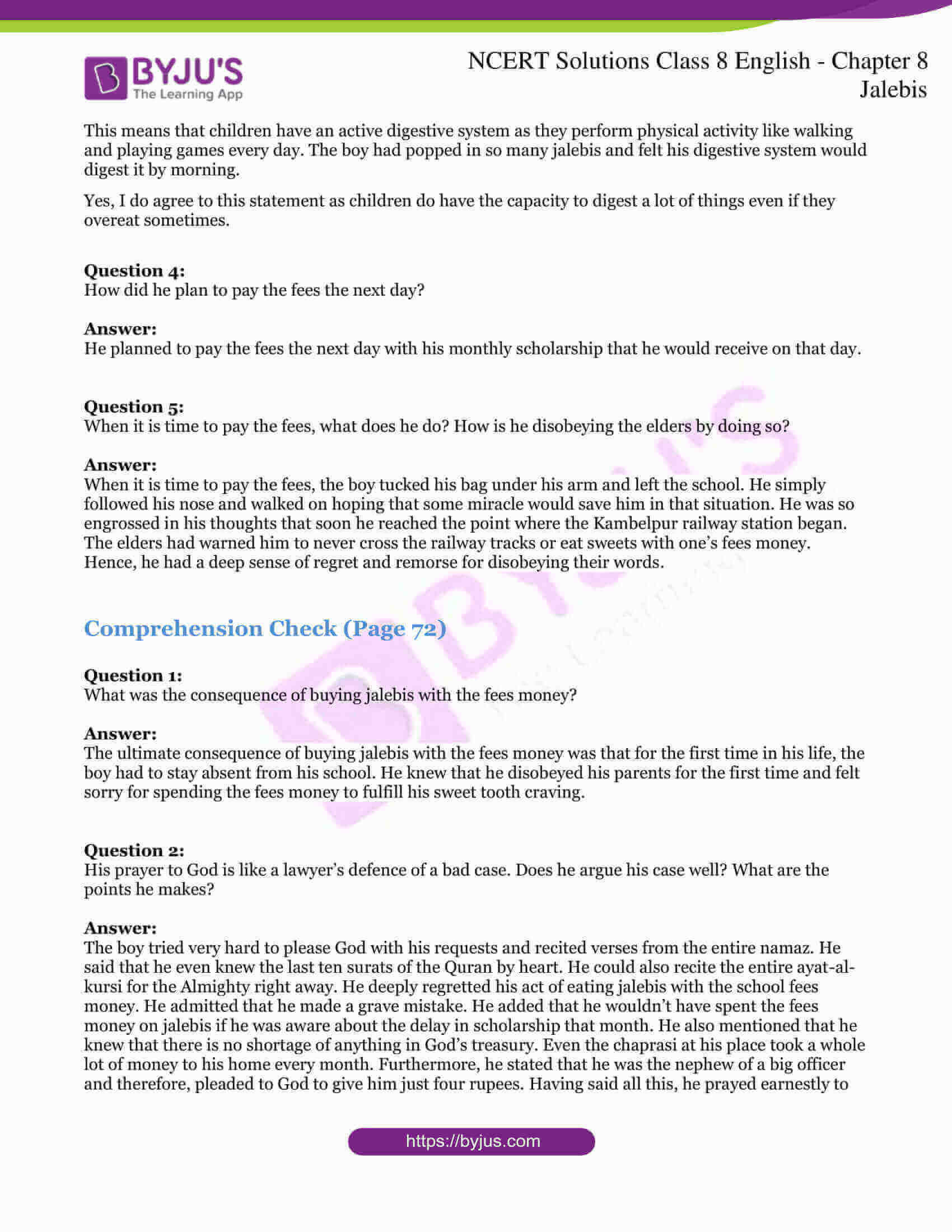 NCERT Solutions for Class 8 English It So Happened Chapter 8 Jalebis ...