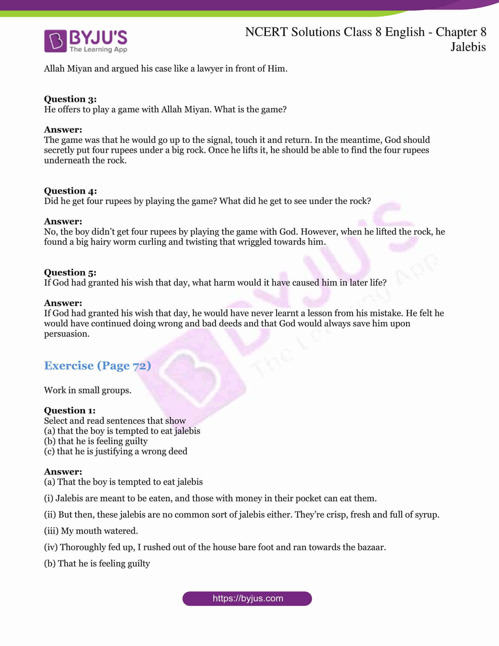 NCERT Solutions For Class 8 English It So Happened Chapter 8 Jalebis NCERT Solutions For Class 8 English It So Happened Chapter 8 Jalebis
