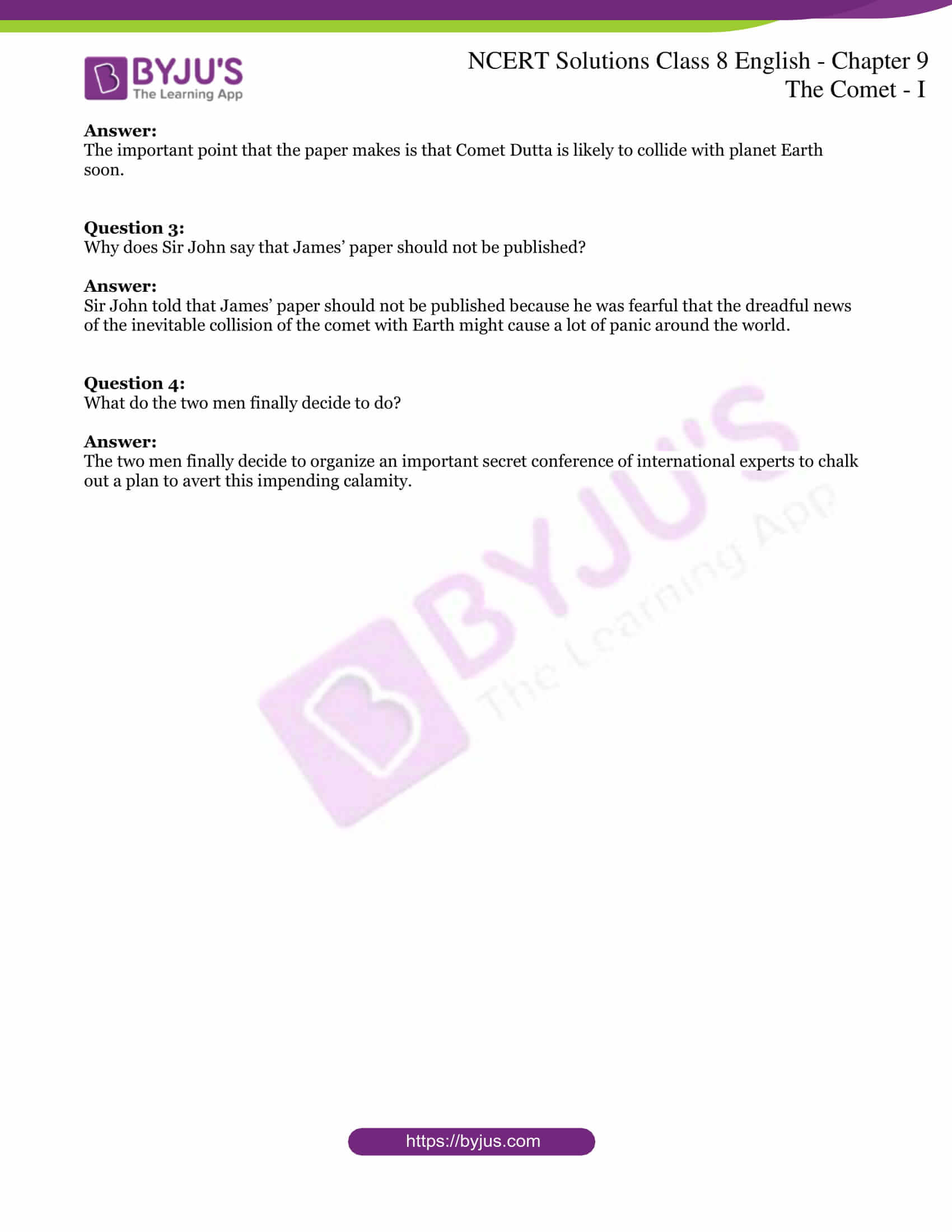NCERT Solutions For Class 8 English Chapter 9 The Comet I Free NCERT Solutions For Class 8 English Chapter 9 The Comet I Free