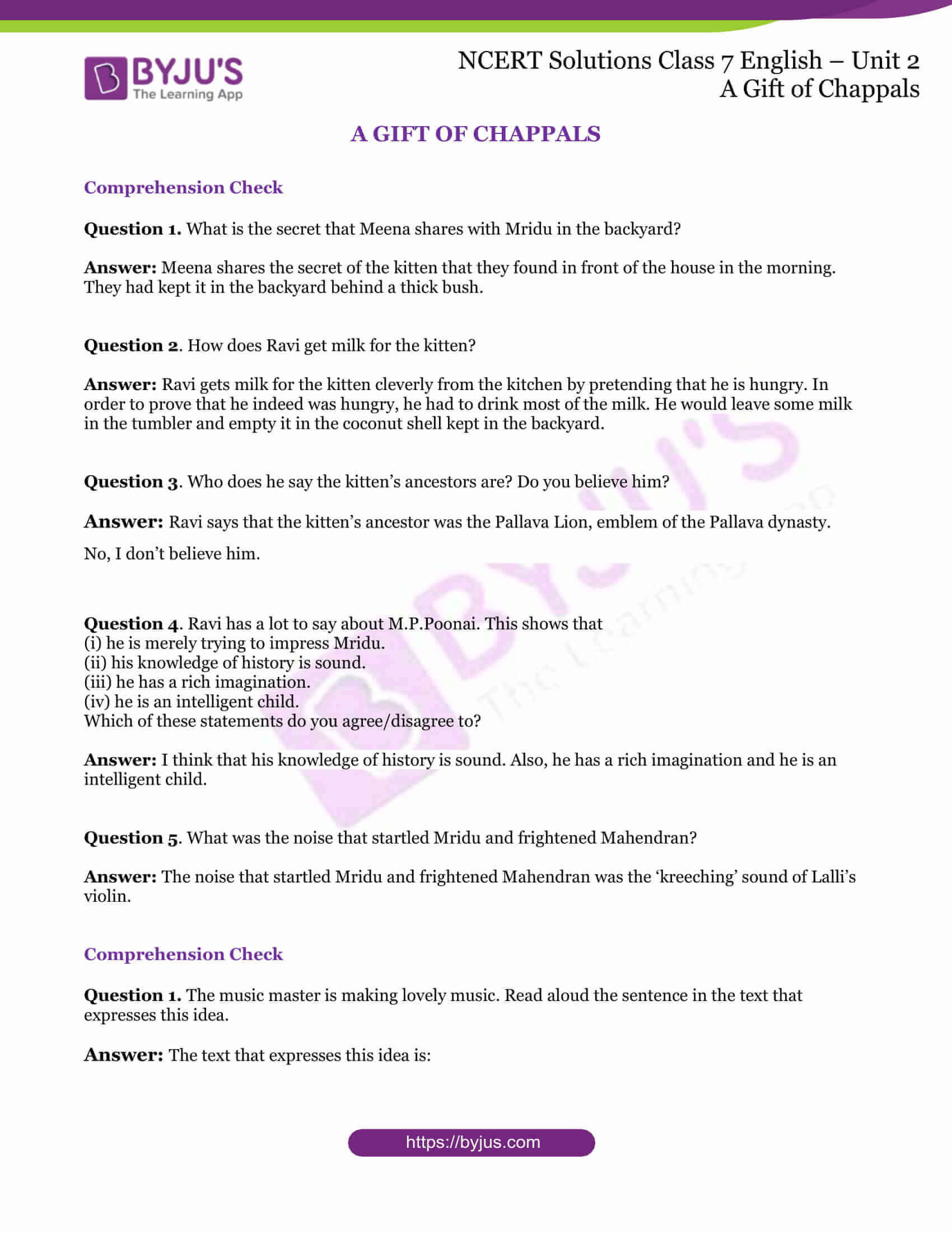 NCERT Solutions for Class 7 English Unit 2 A Gift of Chappals ...