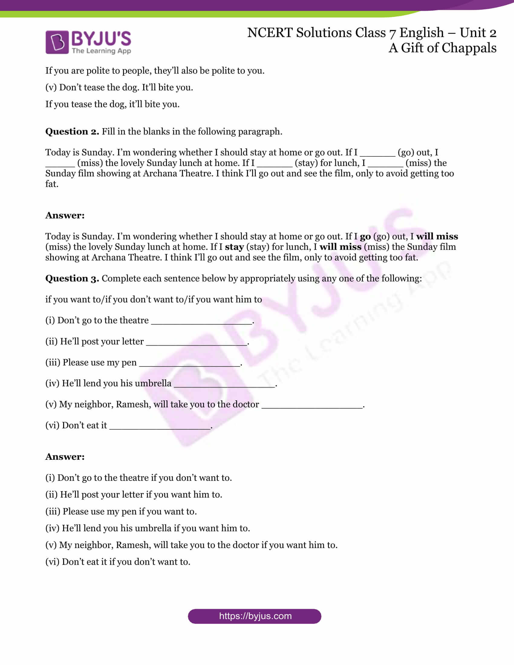 NCERT Solutions for Class 7 English Unit 2 A Gift of Chappals ...