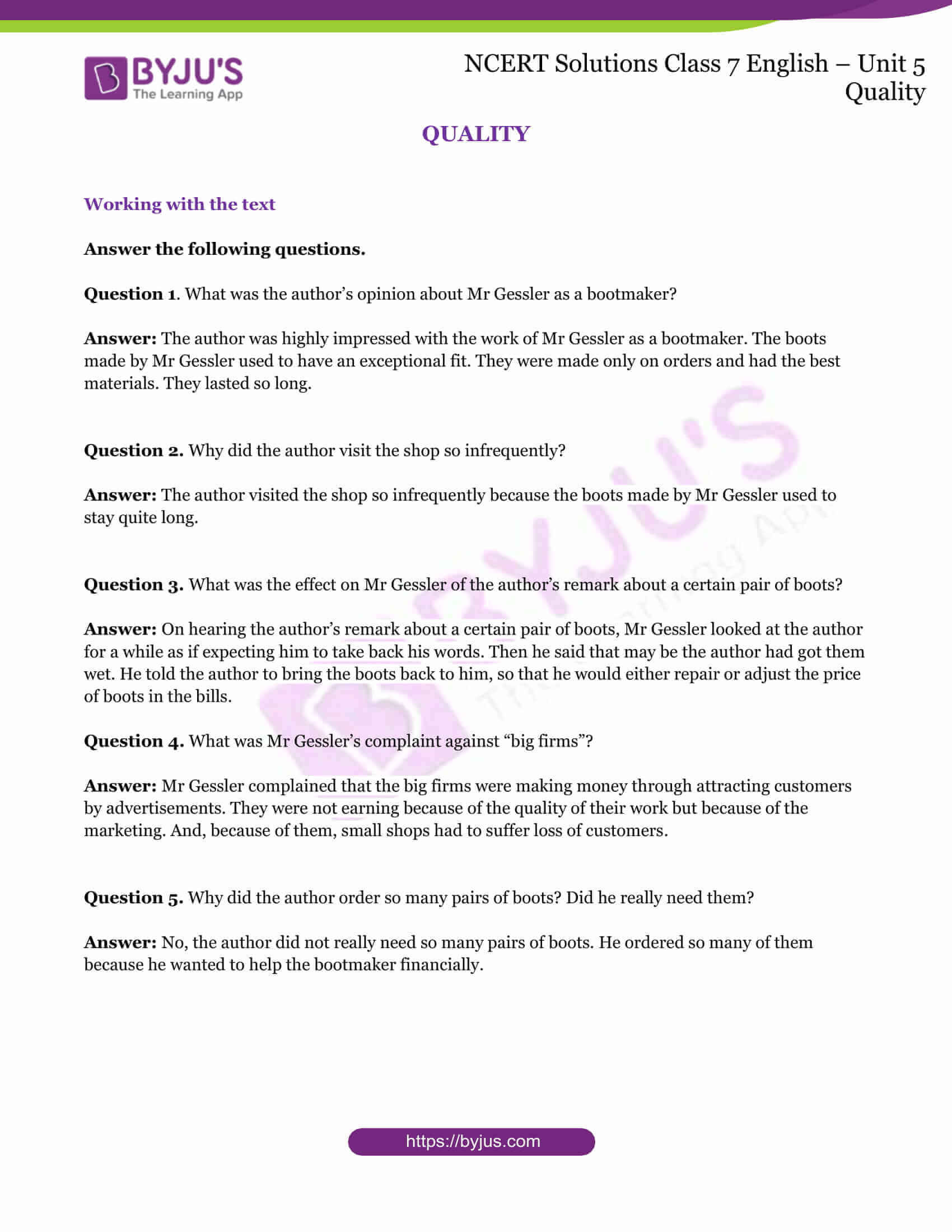 NCERT Solutions For Class 7 English Unit 5 Quality NCERT Solutions For Class 7 English Unit 5 Quality