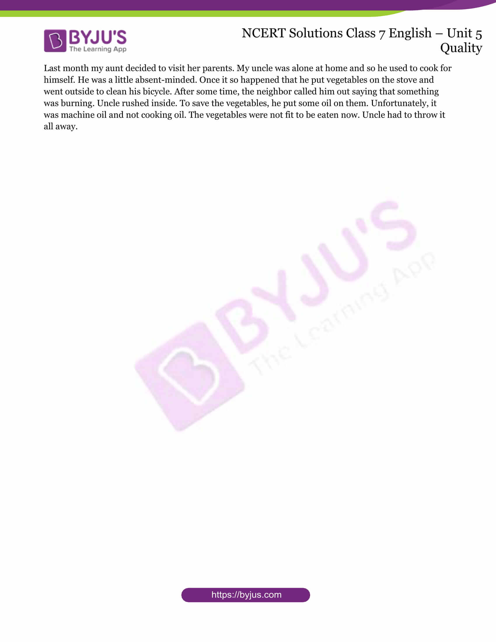 NCERT Solutions for Class 7 English Unit 5 Quality