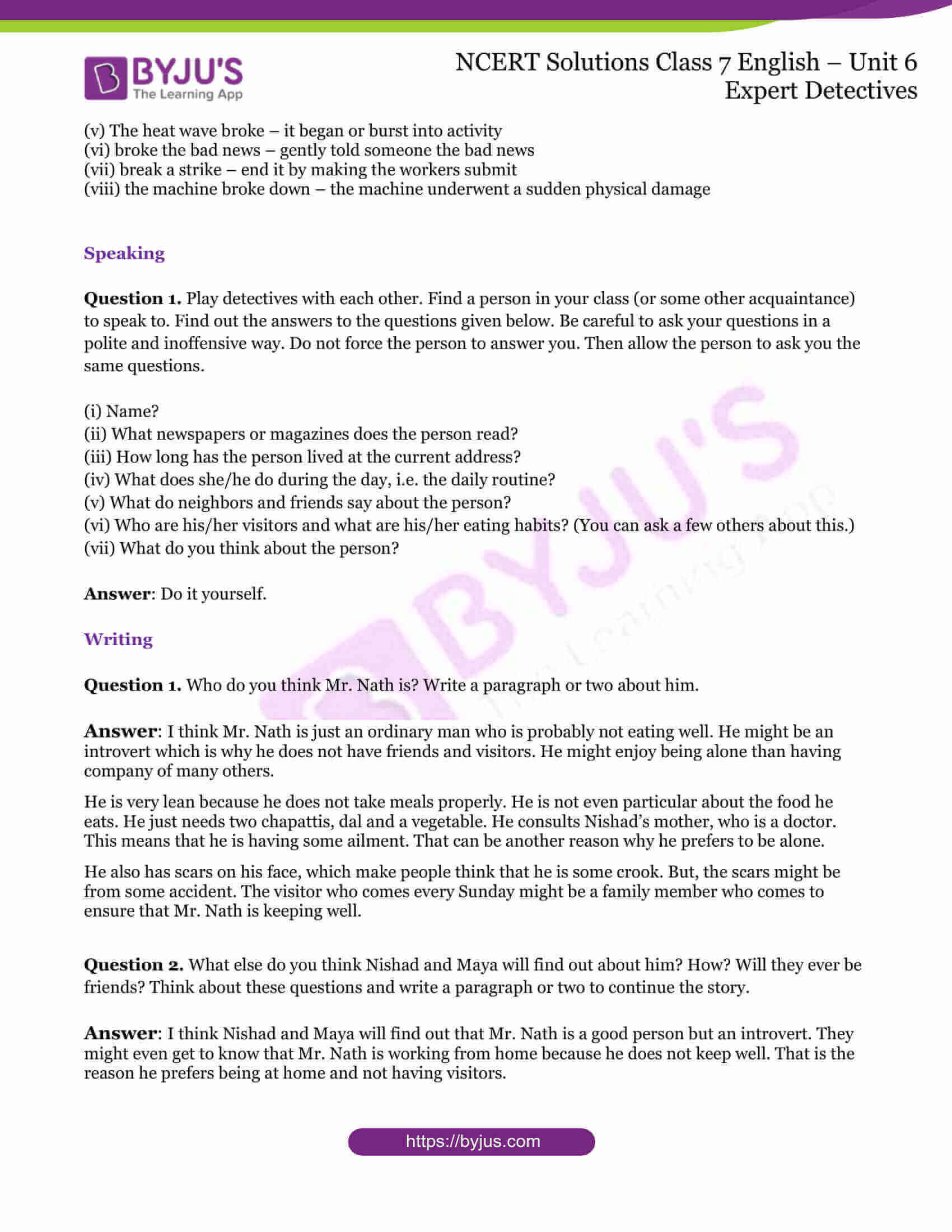 NCERT Solutions for Class 7 English Unit 6 Expert Detectives