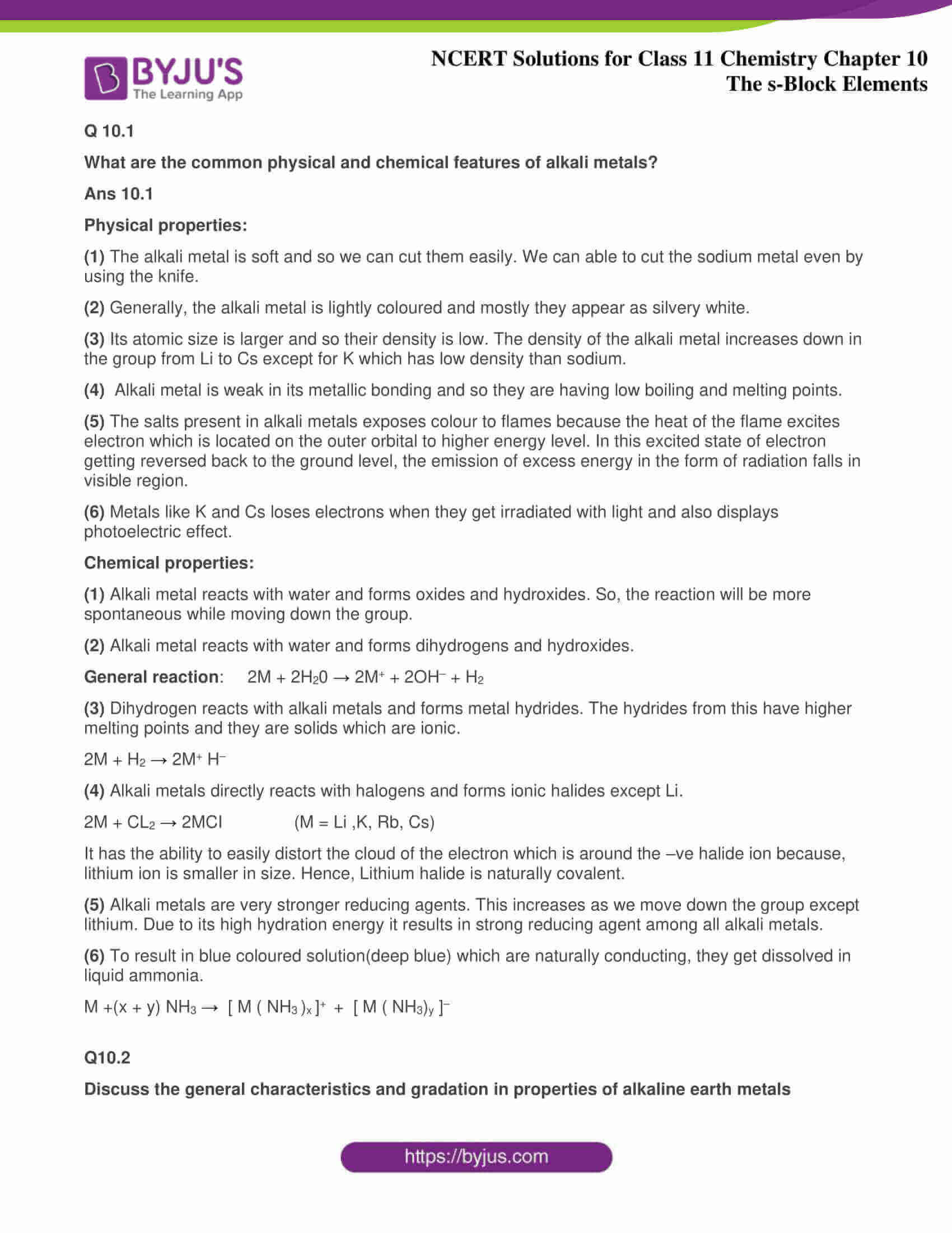 NCERT Solutions Class 11 Chemistry Chapter 10 The S Block Elements Free ...